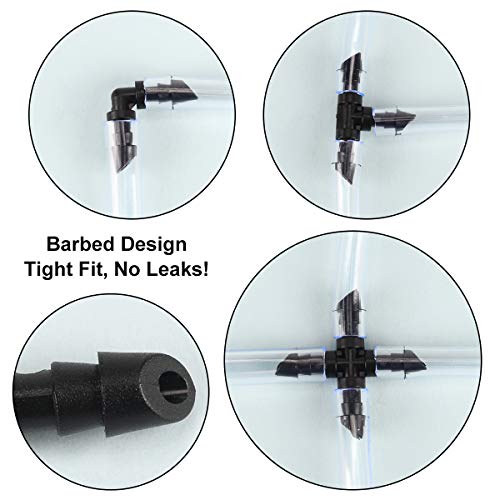 Irrigation Fittings Kit for 1/4" Tubing Drip Irrigation Barbed Connectors Lawn Gardens Flower Beds Herbs Gardens Drip Systems