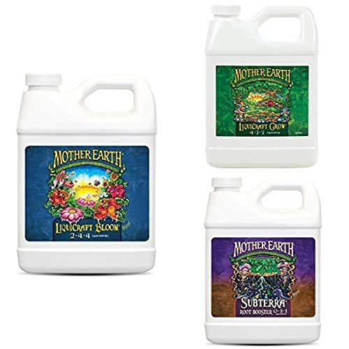 Mother Earth HGC733936 LiquiCraft Bloom 2-4-4 Liquid Fertilizer, Natural with LiquiCraft Grow 4-3-3 Liquid Fertilizer and Subterra Root Booster 0-1-1 Liquid Fertilizer