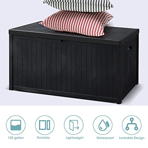 SUNVIVI OUTDOOR 120 Gallon Large Patio Storage Box Deck Boxes Outdoor Waterproof Patio Cushion Storage Outside Container for Pool Towel, Garden Tools, Toys, Black
