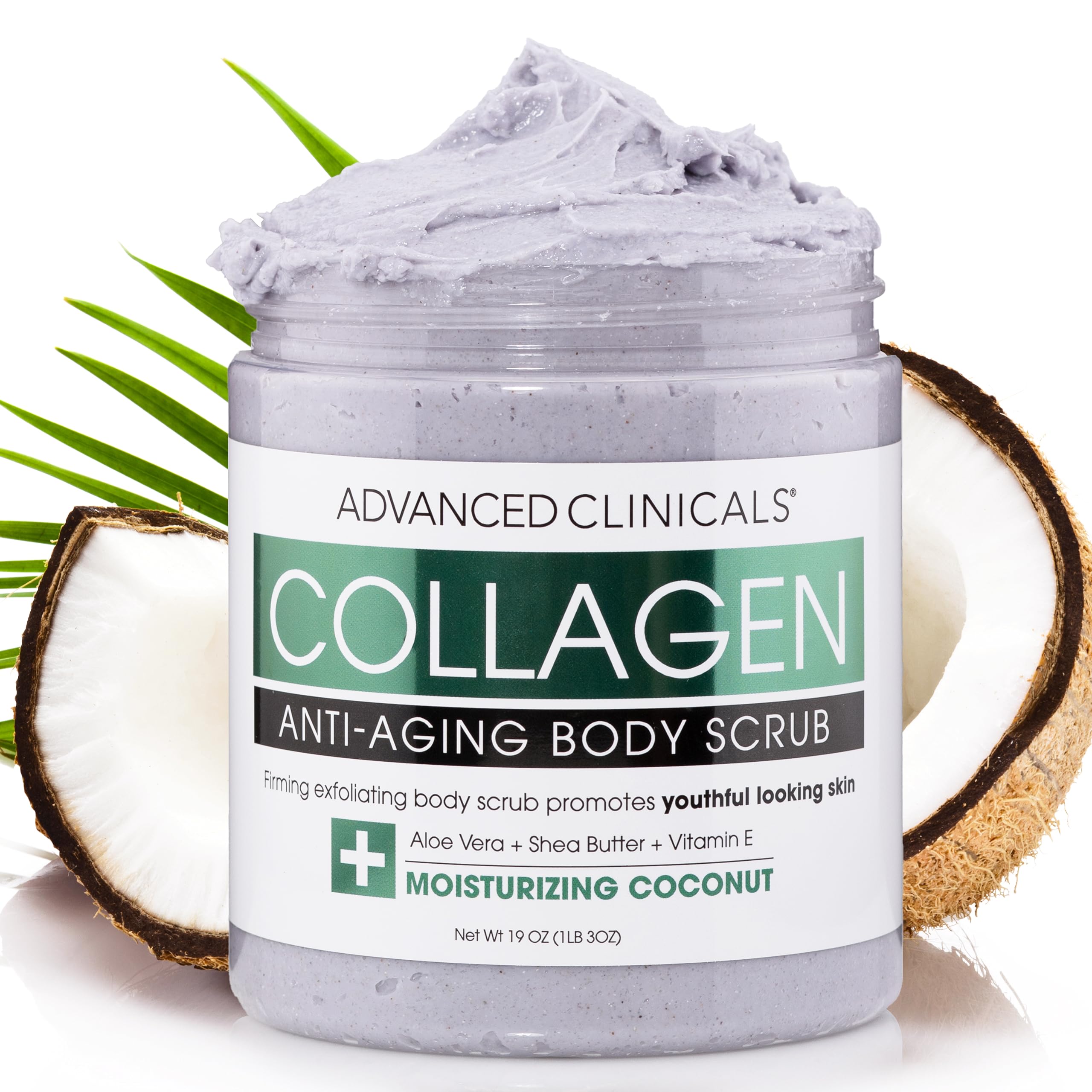 Advanced Clinicals Collagen Exfoliating Body Scrub W/Vitamin E Oil + Pumice + Coconut Oil | Moisturizing Body Wash For Women | Skin Care Exfoliator Scrub To Remove Acne, KP Bumps, & Dead Skin, 19 Oz