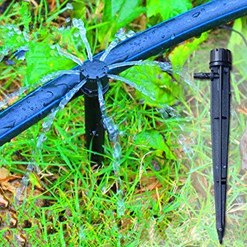 AKOAK 25/50 Pcs 360 Degree Adjustable Water Flow Irrigation Drippers on Stake Emitter Drip System,Model, Home & Garden Store for 4mm /7mm Tube(25pc)
