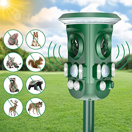 Cat Repellment,Meilen 360ยฐ Ultrasonic Animal Repeller Outdoor, Waterproof with Motion Detector,USB/Solar Powered Repellent, Flashing Lights, Repel Dogs,Cat,Fox,Raccoon,Skunk,Rabbit,Squirrels