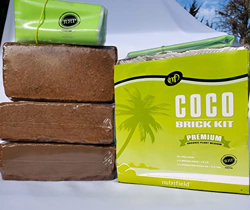 Coco Coir Bricks 5.5 Lbs Pack 3 Coco Bricks RHP Cert pH Balance Buffered Washed Organic Coconut Fiber Soil Compressed Coco Peat Block Indoor Outdoor Plant Flower Vegetable Garden 3 Hydrate/Storage Bag