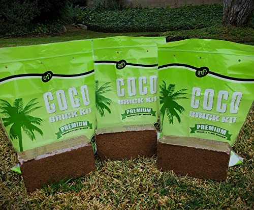 Coco Coir Bricks 5.5 Lbs Pack 3 Coco Bricks RHP Cert pH Balance Buffered Washed Organic Coconut Fiber Soil Compressed Coco Peat Block Indoor Outdoor Plant Flower Vegetable Garden 3 Hydrate/Storage Bag
