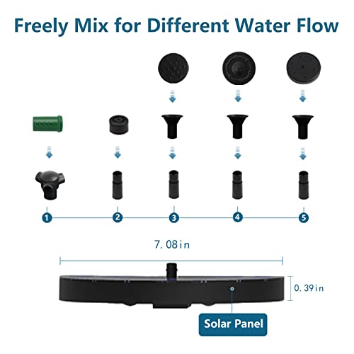 PHIAMOLY 4W Solar Water Foutain with 6 Colorful LED Lights Solar Powered Fountain with 5 Nozzles for Bird Bath, Pond, Pool,Garden, Outdoor