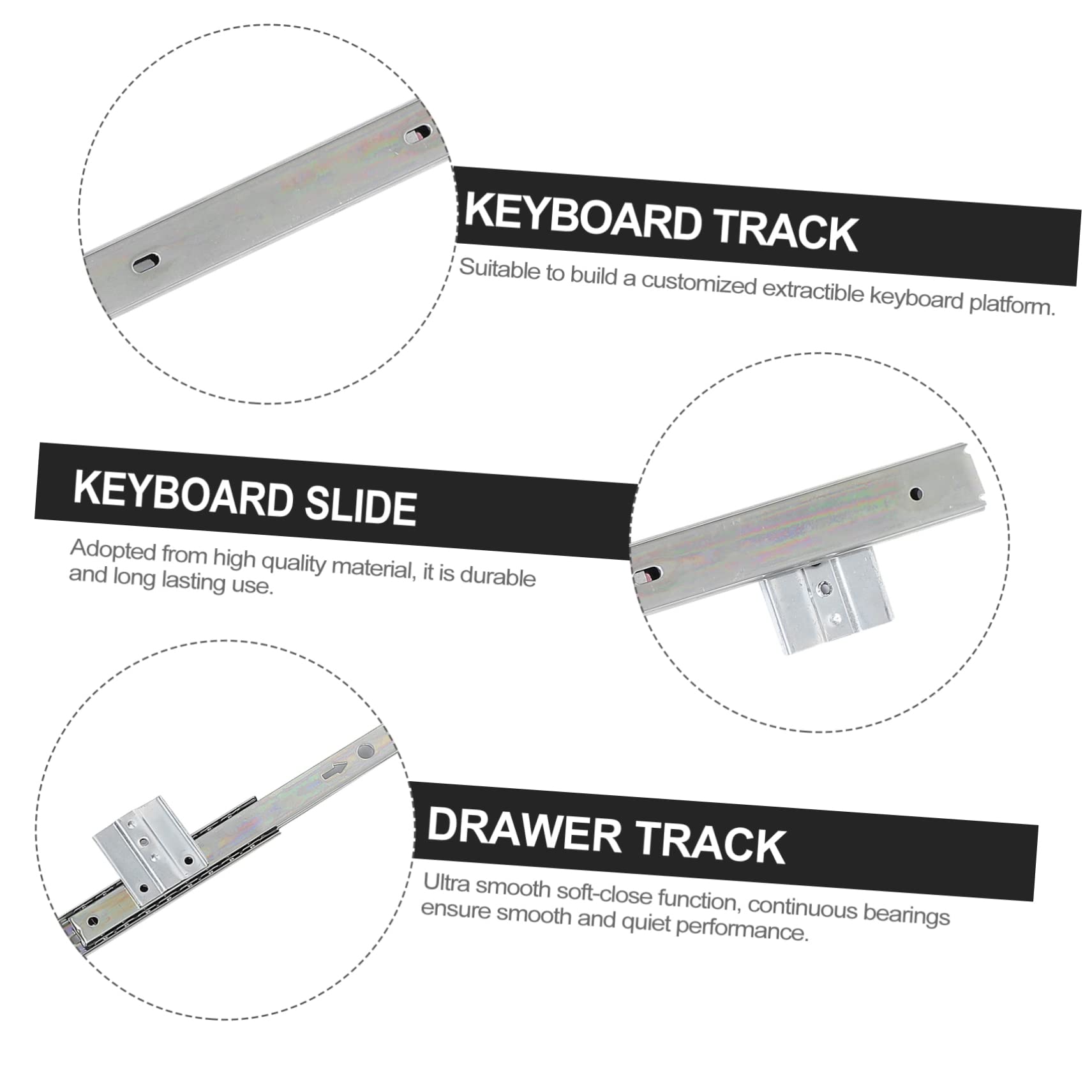 STOBOK 1 Pair Keyboard Rails Computer Desk Shelf Steel Office