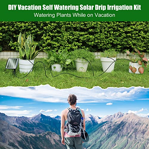 Drip Irrigation Kit - Solar Automatic Plant Self Watering Devices, JIYANG Solar Powered Auto Easy DIY Watering System Supported 15Pots, 6Timing Modes for Plants on The Balcony, in The Plant Bed, and Green House