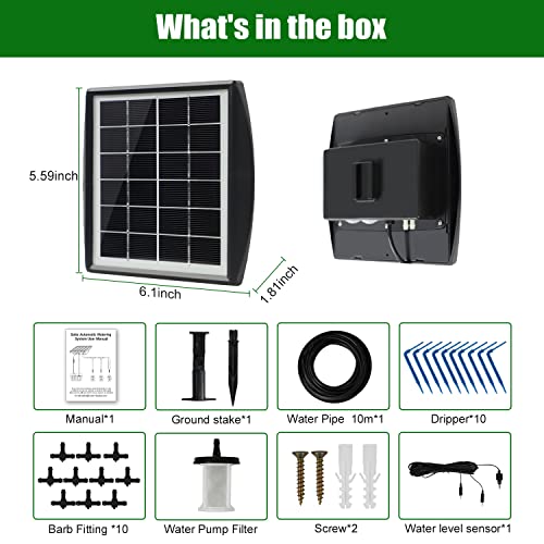 Drip Irrigation Kit - Solar Automatic Plant Self Watering Devices, JIYANG Solar Powered Auto Easy DIY Watering System Supported 15Pots, 6Timing Modes for Plants on The Balcony, in The Plant Bed, and Green House