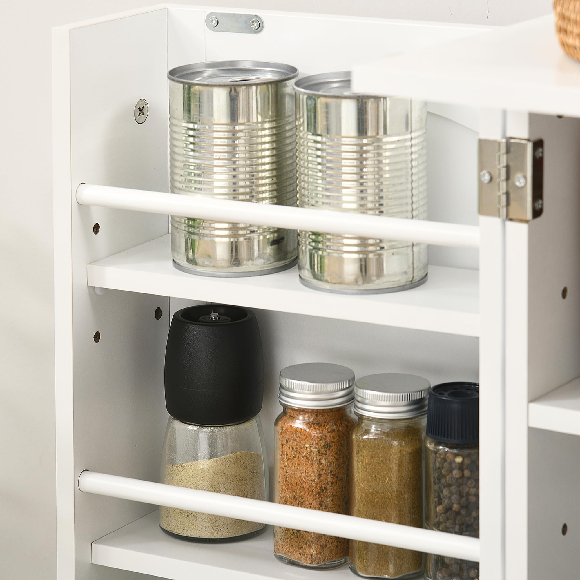 HOMCOM 41" Kitchen Pantry Storage Cabinet, Freestanding Kitchen Cabinet with 12 Door Shelves, Double Doors, 5-Tier Shelving and Adjustable Shelves, Paper White
