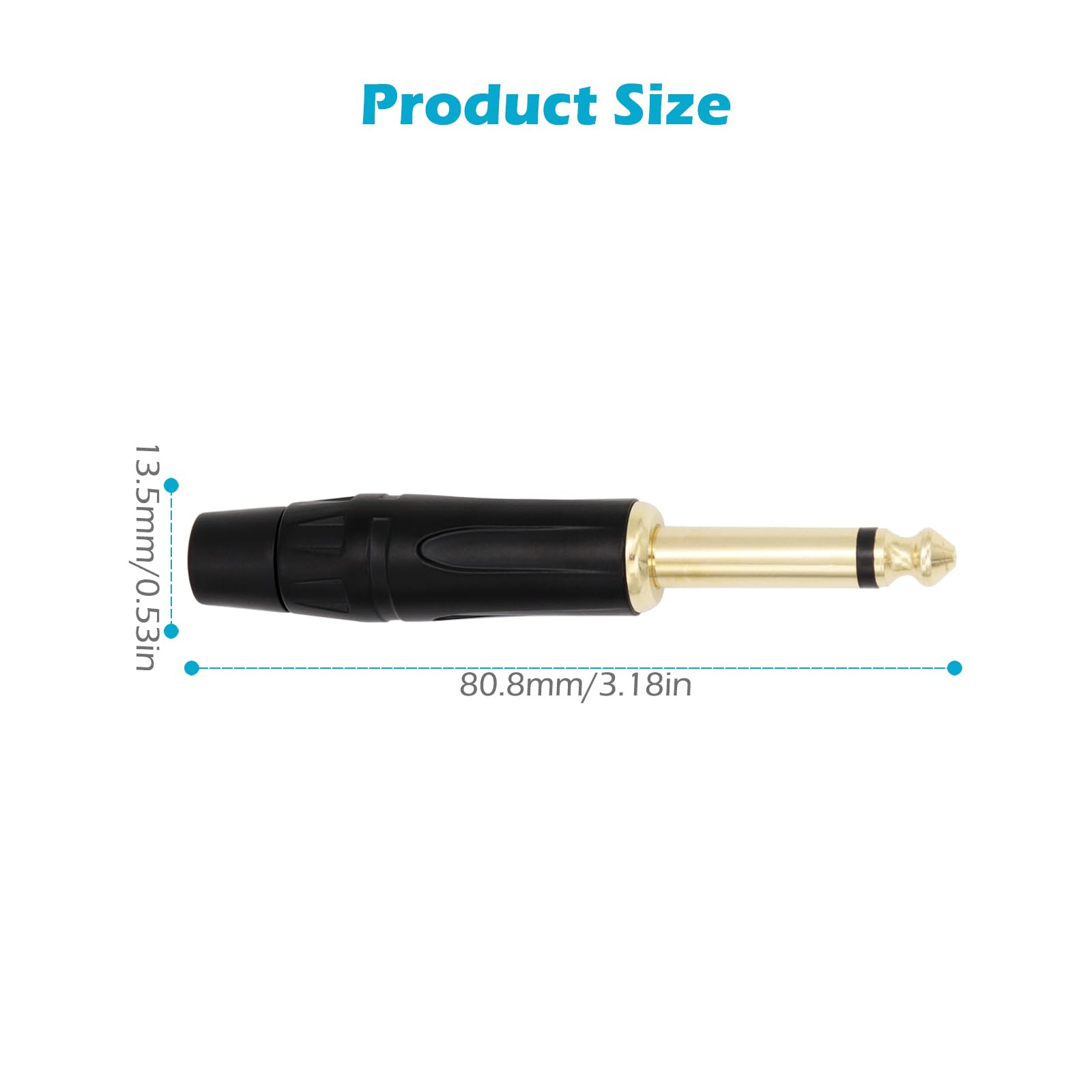 Fancasee 3 Pack 6.35mm Mono Plug TS 1/4" 6.35mm Male Solder Adapter Jack DIY Audio Cable Connector for Microphone Speaker Audio Cable Repair Replacement