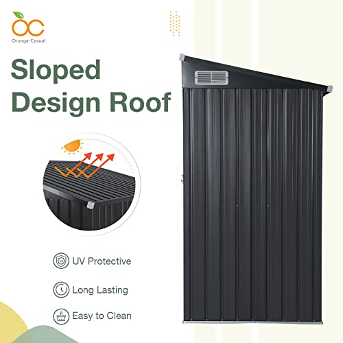 OC Orange-Casual 5 x 3 FT Storage Shed, Outdoor Galvanized Steel Shed, Outside Garden Tool Storage House with Lockable Door for Patio, Backyard, Lawn Mower, Black