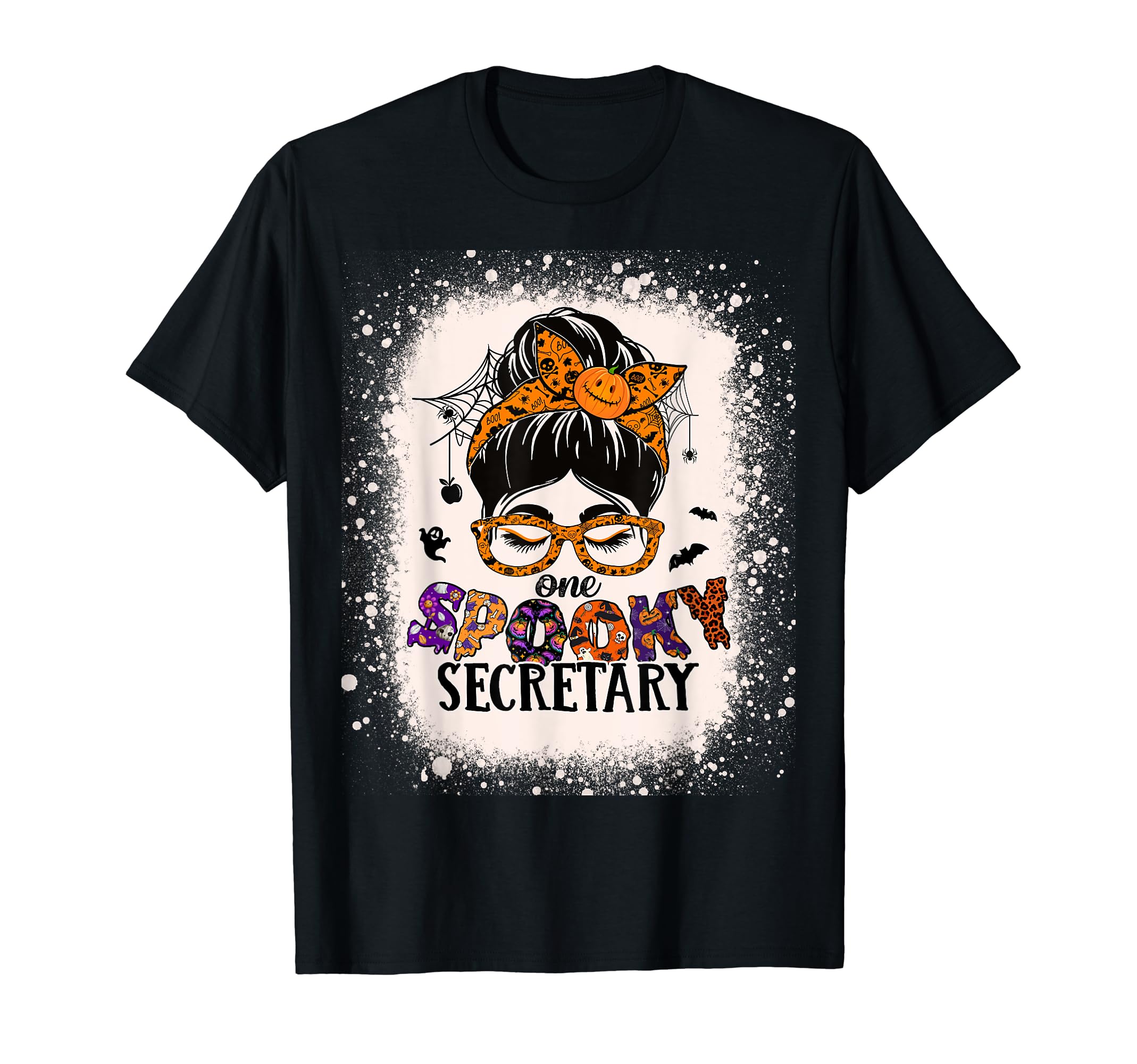 Messy Bun Spooky Secretary Womens Halloween School Assistant T-Shirt