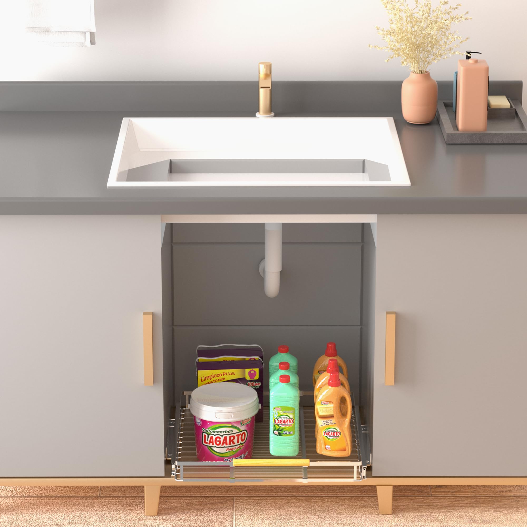 Expendable Cabinet Pull Out Organizer Shelf Stainless Steel Sliding Kitchen Organisation Shelves Heavy Duty Gliding Cupboard Shelf Divider for Kitchen Pantry Closet Under Sink, Chrome, 3Packs