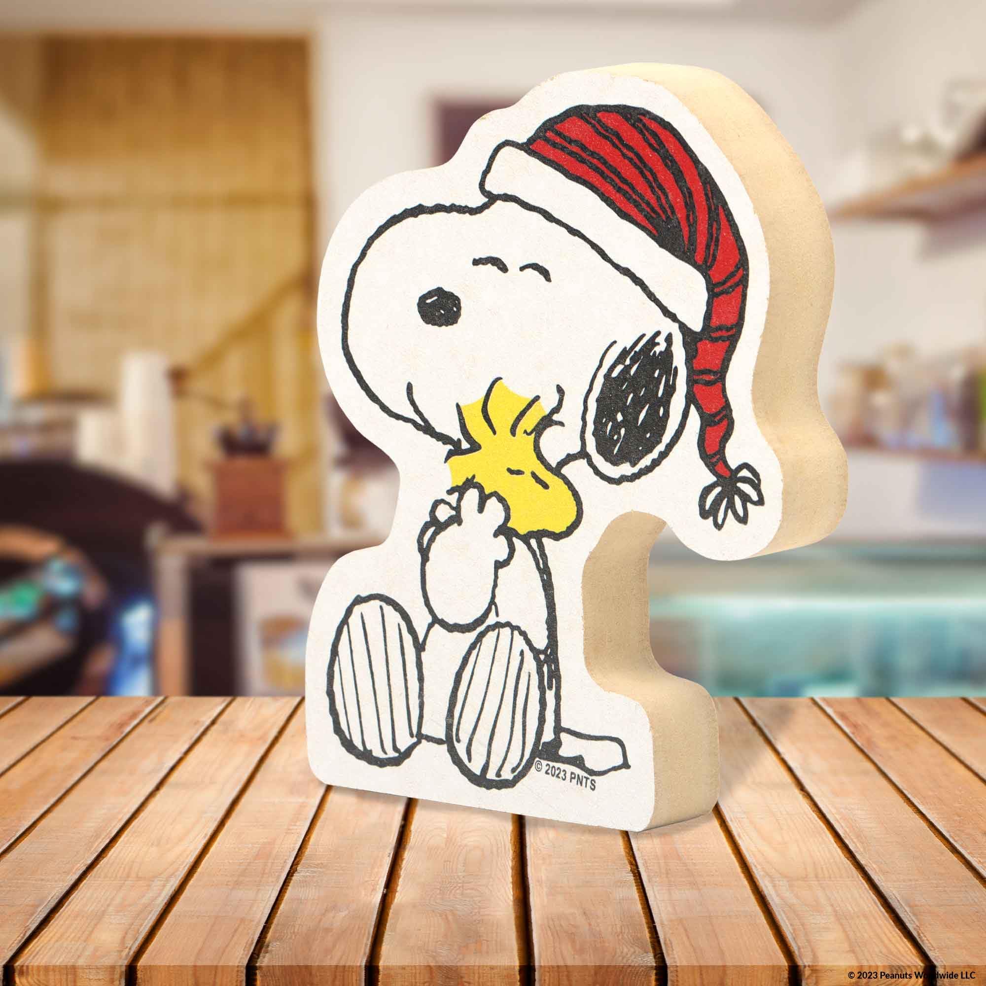 Peanuts Snoopy and Woodstock Warm Embrace Shelf Sitter Decor - Chunky Wood Block Tabletop Decoration for Home or Office
