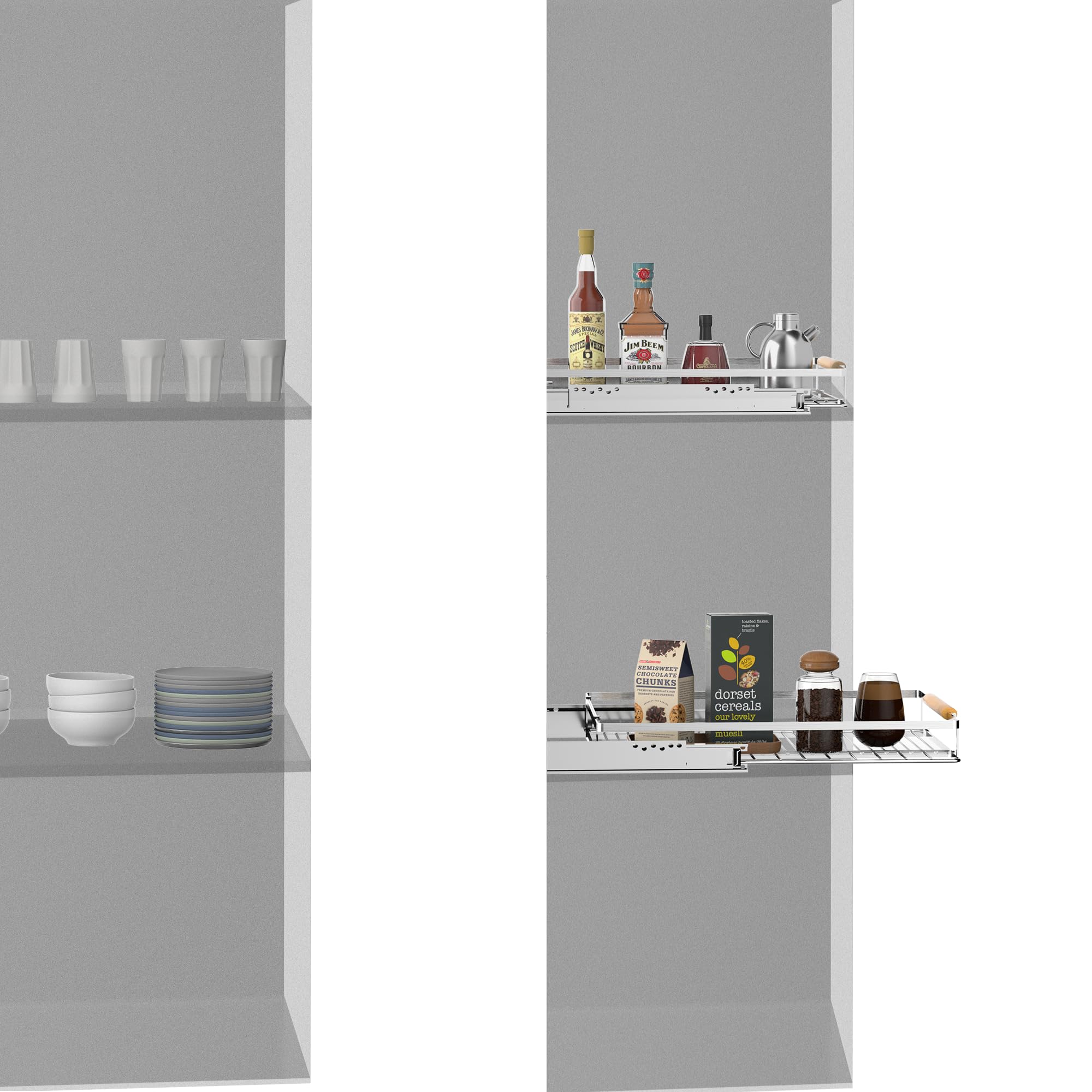 Expendable Cabinet Pull Out Organizer Shelf Stainless Steel Sliding Kitchen Organisation Shelves Heavy Duty Gliding Cupboard Shelf Divider for Kitchen Pantry Closet Under Sink, Chrome, 3Packs