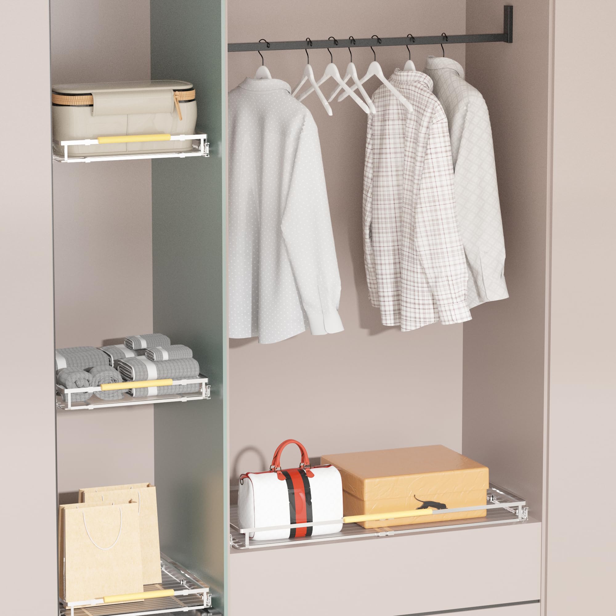 Expendable Cabinet Pull Out Organizer Shelf Stainless Steel Sliding Kitchen Organisation Shelves Heavy Duty Gliding Cupboard Shelf Divider for Kitchen Pantry Closet Under Sink, Chrome, 3Packs