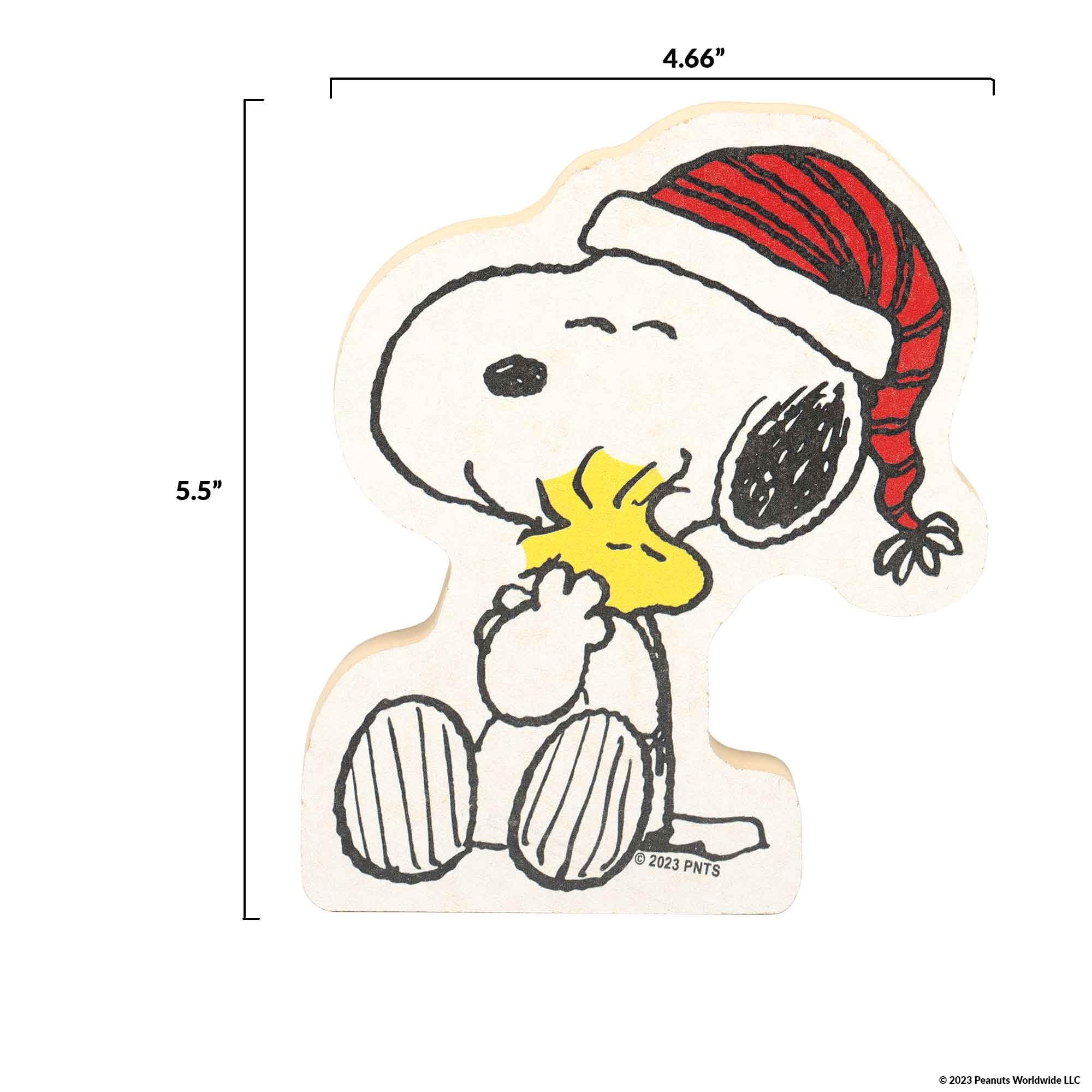 Peanuts Snoopy and Woodstock Warm Embrace Shelf Sitter Decor - Chunky Wood Block Tabletop Decoration for Home or Office