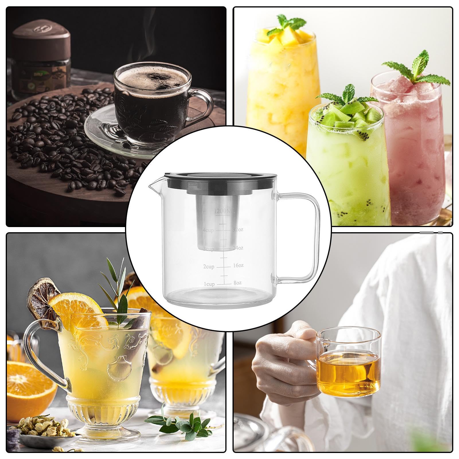 Iced Coffee Maker, 1200ml Iced Coffee Infuser, Large-Capacity Coffee And Tea Infuser, Long-Lasting Iced Coffee Brewer, Heat Tolerance Coffee And Tea Infusions Pitcher For Iced Tea And Cold Coffee