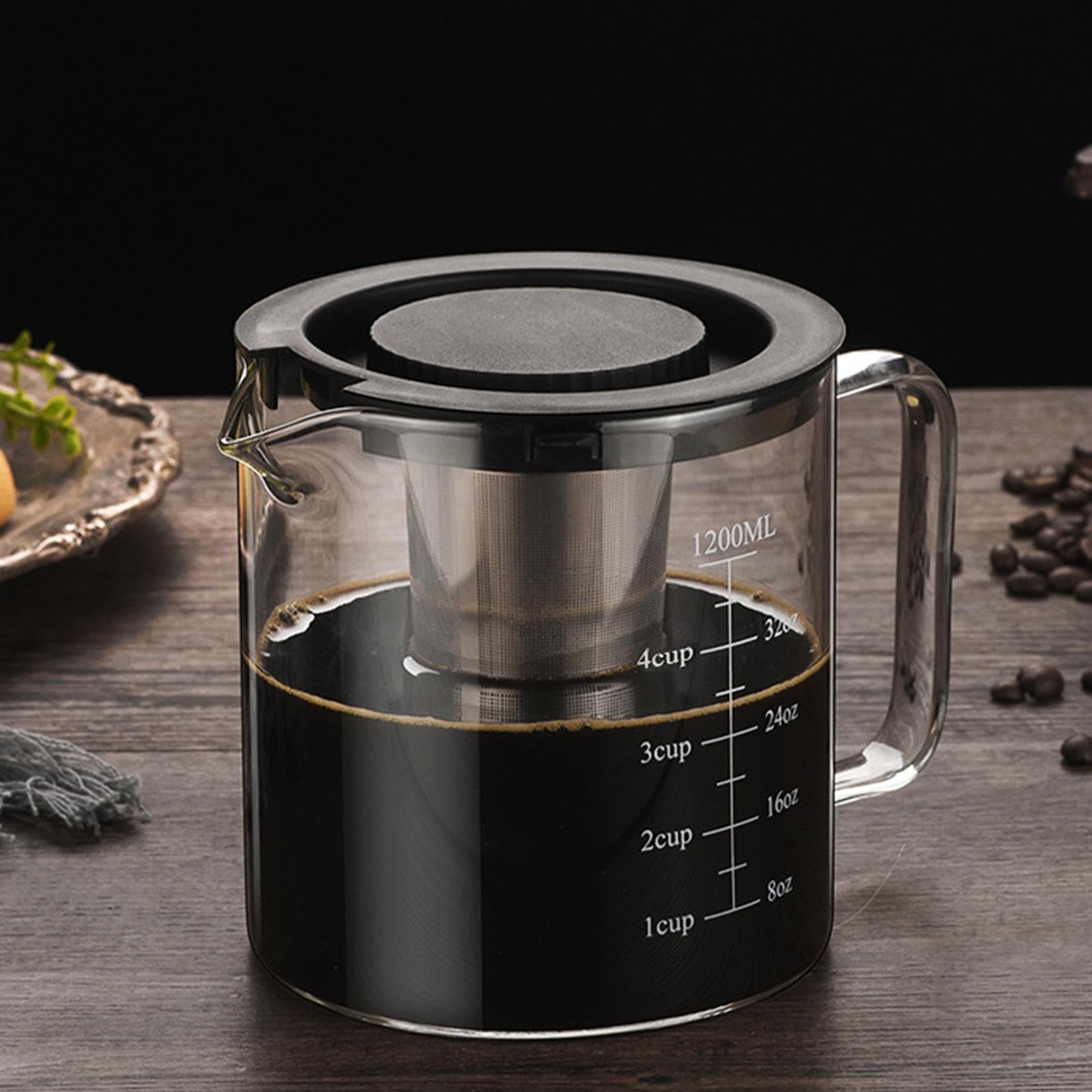 Iced Coffee Maker, 1200ml Iced Coffee Infuser, Large-Capacity Coffee And Tea Infuser, Long-Lasting Iced Coffee Brewer, Heat Tolerance Coffee And Tea Infusions Pitcher For Iced Tea And Cold Coffee