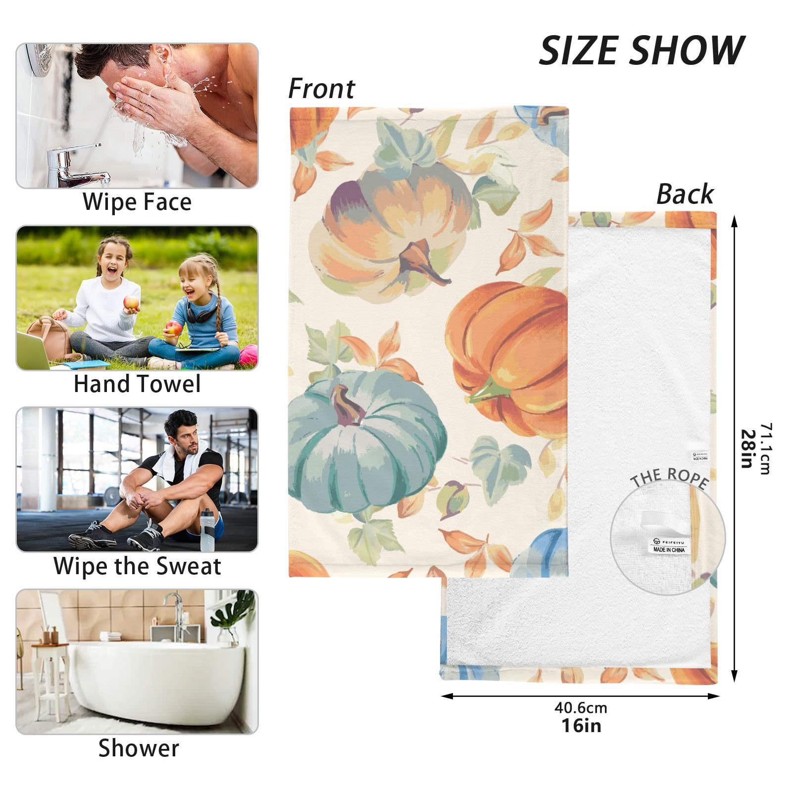ALAZA Fall Pumpkins Hand Towels for Bathroom Set of 2 Soft Absorbent Cotton Bath Towels Decorative Face Towel 16" X 28"