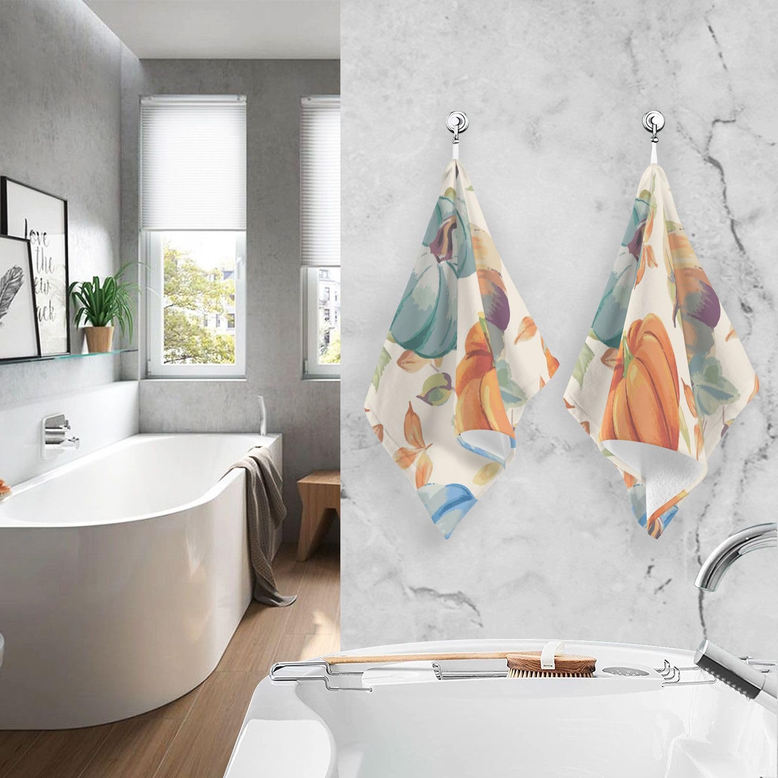 ALAZA Fall Pumpkins Hand Towels for Bathroom Set of 2 Soft Absorbent Cotton Bath Towels Decorative Face Towel 16" X 28"