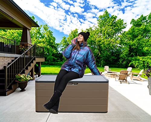 ADDOK Resin Deck Box Outdoor Waterproof Storage Box with Seat for Patio Furniture,Toys,Garden Tools and Home Accessories (Brown)