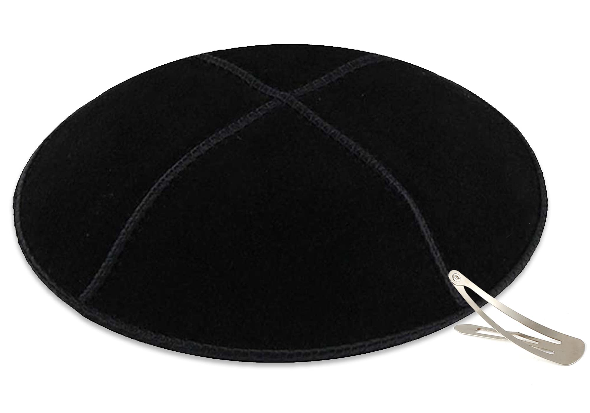 Rosh Hashanah Black Genuine Suede Kippah with Hair Clip for Men Prayer Bulk Pack Kippot for Bar/Bat Mitzvah, Chuppah, Bris Teens Black Leather Kippahs for Daily Use, Passover Seder Trendy Yamakha 2