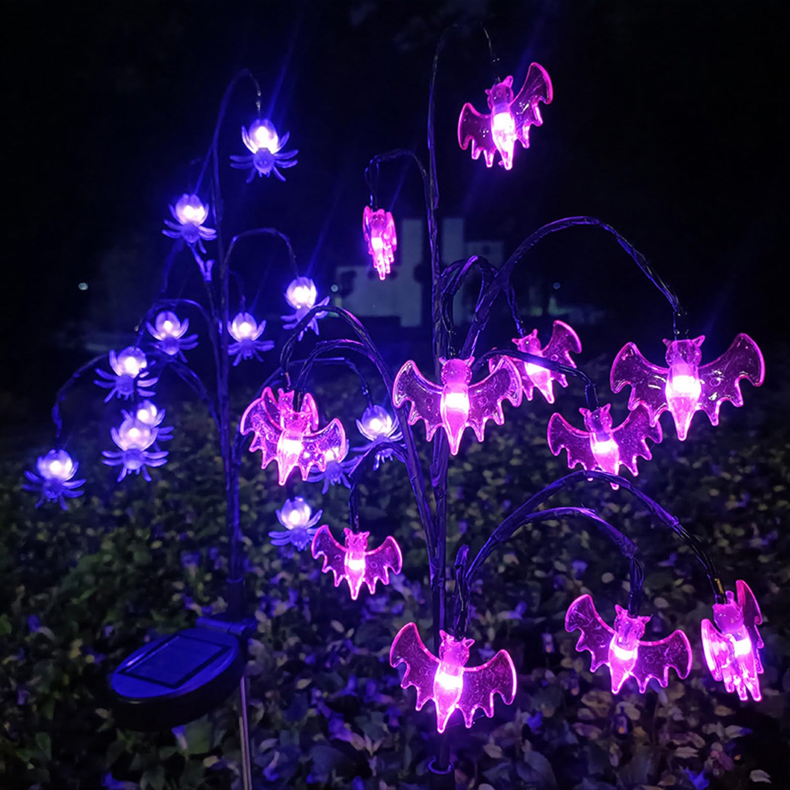 CENGNIAN Solar Halloween Pathway Lights, Purple Spider Swaying Halloween Lights Outdoor, Solar Powered Waterproof Spooky Halloween Decorations Stake Lights for Garden Yard Patio Pathway Decorations