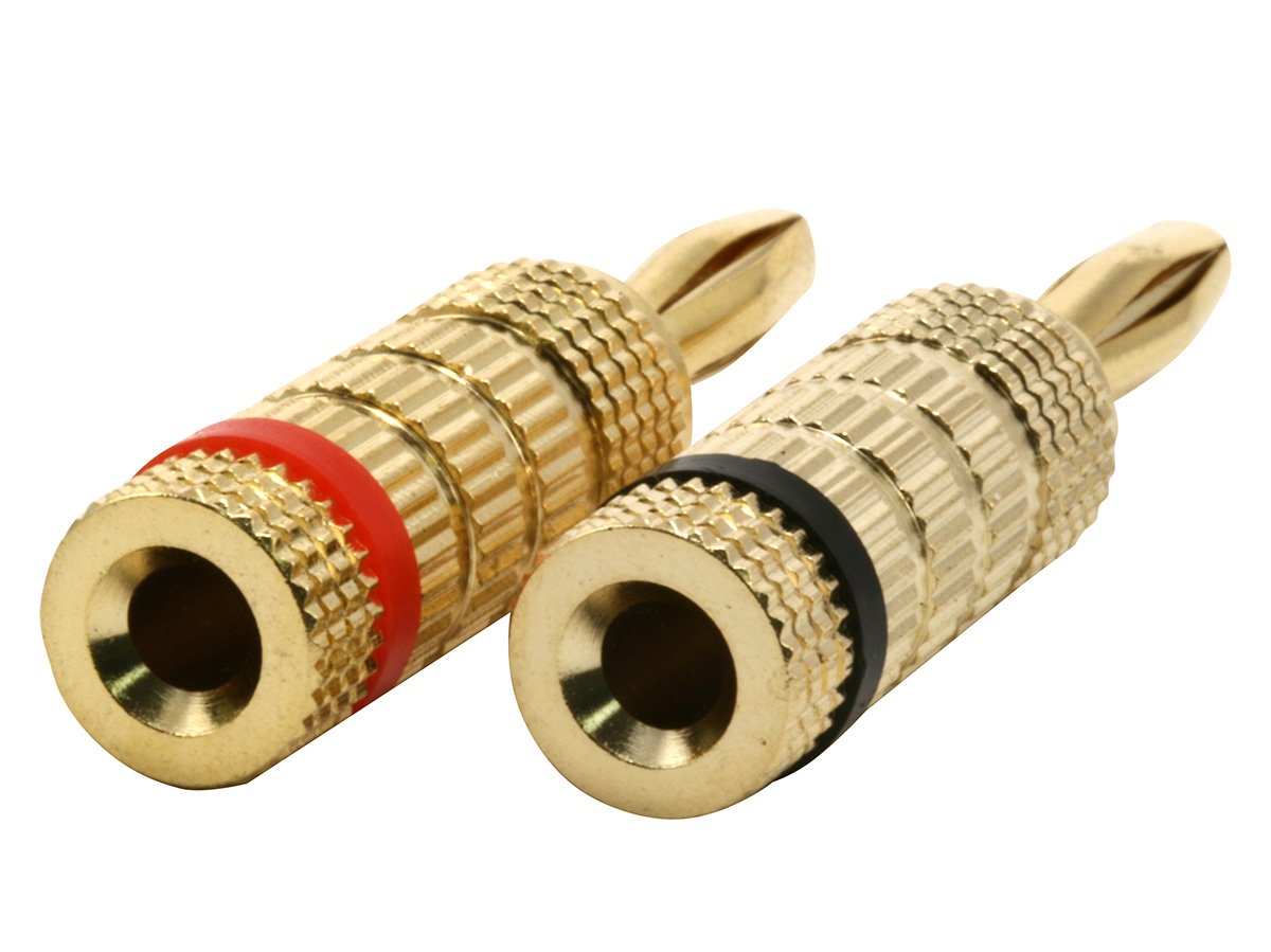Monoprice Gold Plated Speaker Banana Plugs – 1 Pair – Closed Screw Type, for Speaker Wire, Home Theater, Wall Plates and More (Pack of 2)