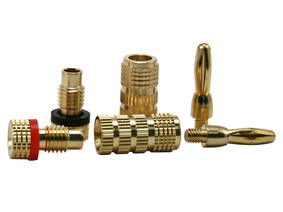 Monoprice Gold Plated Speaker Banana Plugs – 1 Pair – Closed Screw Type, for Speaker Wire, Home Theater, Wall Plates and More (Pack of 2)