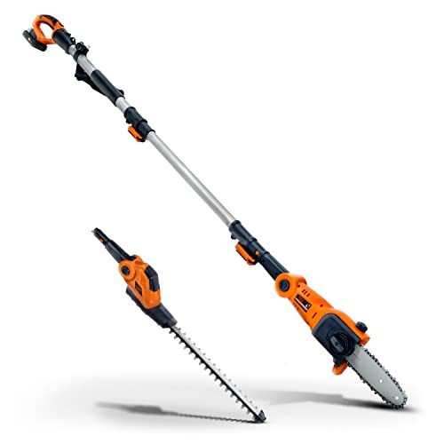 SuperHandy 2 in 1 Pole Saw 8-Inch and Hedge Trimmer 18-inch 20V 2Ah for Yard, Lawn, Garden and Landscaping