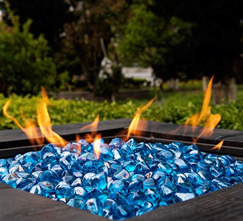 Chilli Cosmos Fire Glass Diamond 1 Inch Fire Pit Glass Rocks for Propane or Gas Fire Pit (10 Pounds Margarita Azura Blue ) Gift Package