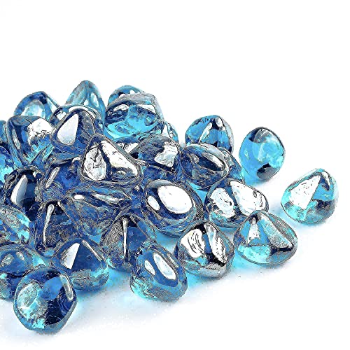 Chilli Cosmos Fire Glass Diamond 1 Inch Fire Pit Glass Rocks for Propane or Gas Fire Pit (10 Pounds Margarita Azura Blue ) Gift Package