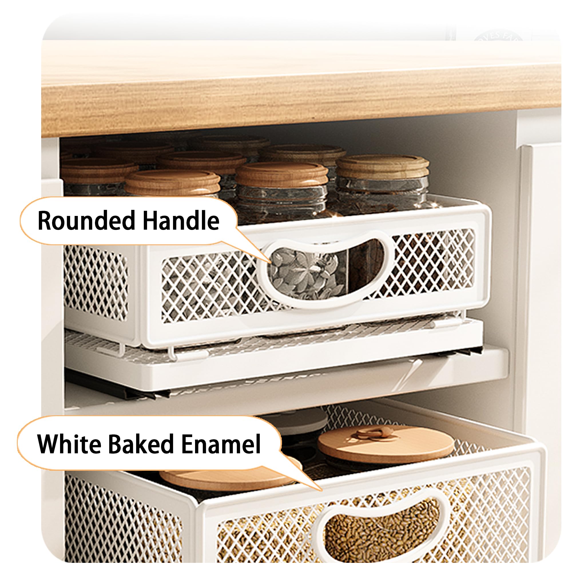 StorageWorks Pull Out Cabinet Organizer, Under Sink Organizers and Storage Rack, Slide Out Cabinet Drawers for Bathroom, Pantry, Kitchen, White