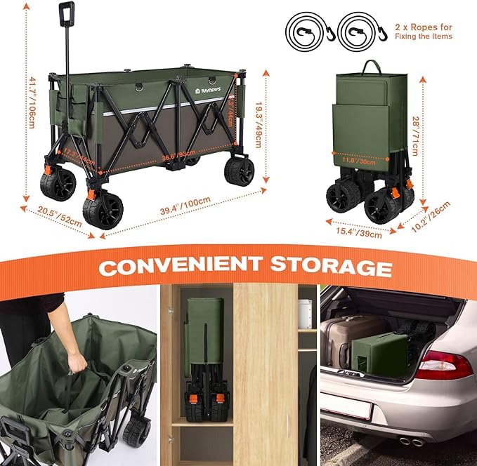 Raynesys Wagon Cargo with Big Wheels, Heavy Duty 440 lbs Folding Beach Carts with Big All-Terrain Wheels