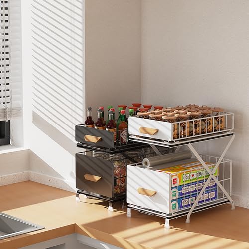 StorageWorks Cabinet Organizer, 2 Tier Pull Out Cabinet Organizer, Bathroom Under Sink Organizer, Pantry Basket, White