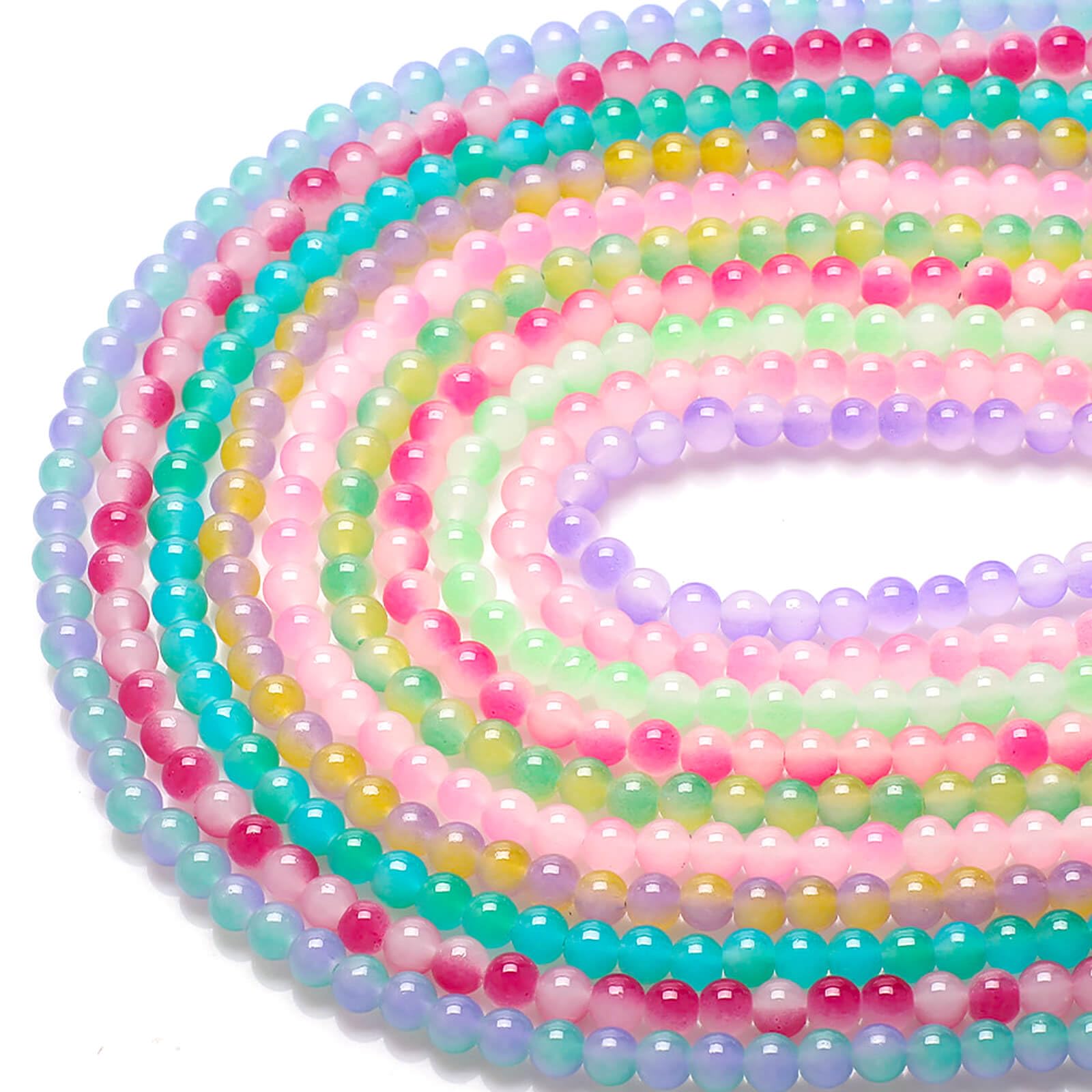 1800pcs 6MM Glass Beads for Jewelry Making, 28 Colors Crystal Bracelet Making Glass Bead Round DIY Craft Beads with Elastic Thread for Earrings Necklace Bracelet Making (6MM-28 Gradient Colors)