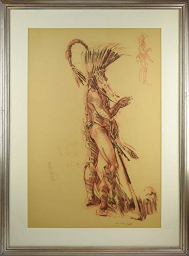 Arapaho by Ned Jacob, Circa 1970s, Original Charcoal, 30" x 19.75"