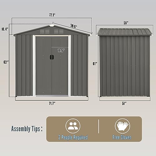 IJIALIFE 6 x 4 FT Outdoor Storage Shed,Galvanized Metal Garden Tool Shed,Sheds & Outdoor Storage Clearance with Sliding Door and Vant,Metal Shed for Patio and Backyard,Olive Gray