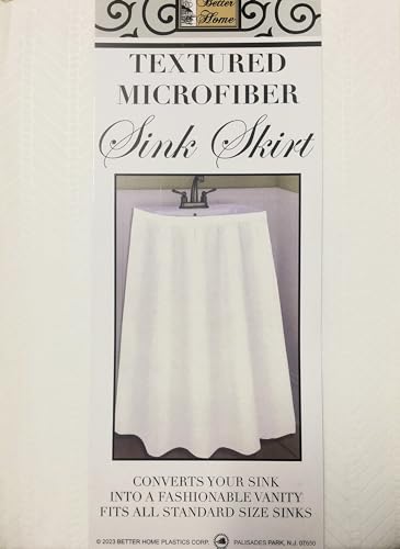Better Home Textured Microfiber Sink Skirt, Luxurious Fabric Bathroom Vanity Cover, (White)