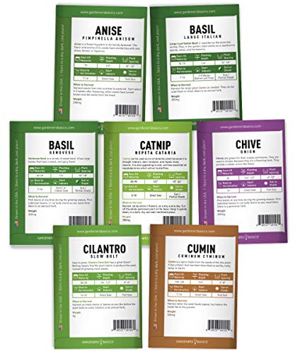 15 Herb Seeds For Planting Varieties Heirloom Non-GMO 5200+ Seeds Indoors, Hydroponics, Outdoors - Basil, Catnip, Chive, Cilantro, Oregano, Parsley, Peppermint, Rosemary and More By Gardeners Basics