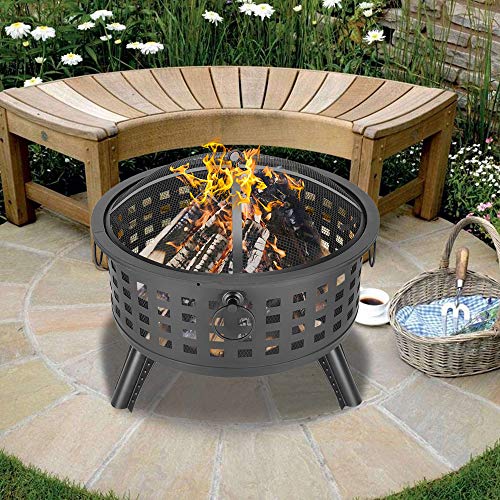 Long & Bright 26 Inch Portable Round Lattice Fire Bowl Wood Burning Fire Pit Decoration for Backyard Garden Brazier for Recreation Time