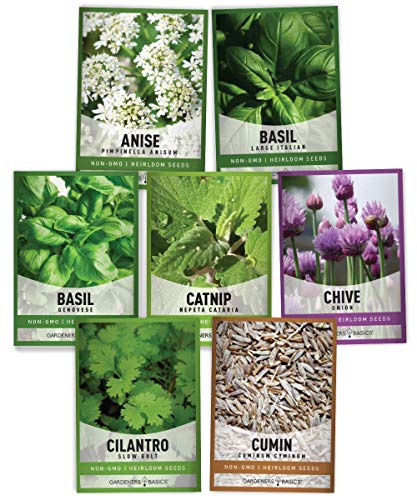 15 Herb Seeds For Planting Varieties Heirloom Non-GMO 5200+ Seeds Indoors, Hydroponics, Outdoors - Basil, Catnip, Chive, Cilantro, Oregano, Parsley, Peppermint, Rosemary and More By Gardeners Basics