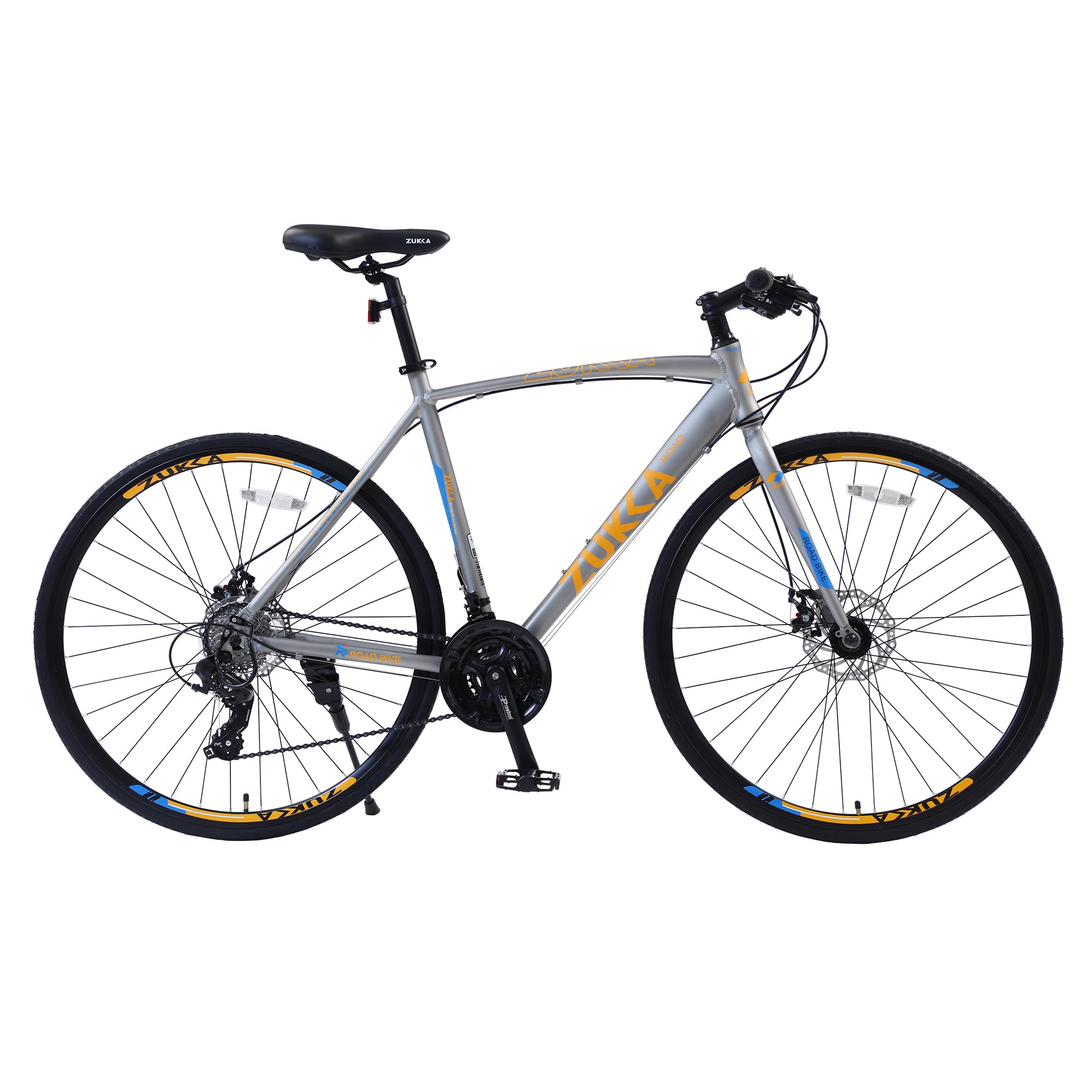 SUNDALY 700C Hybrid Road Bike 24 Speed, Double Disc Brakes, Aluminum Alloy Lightweight Frame, City Commuter Bike for Men/Women, Grey