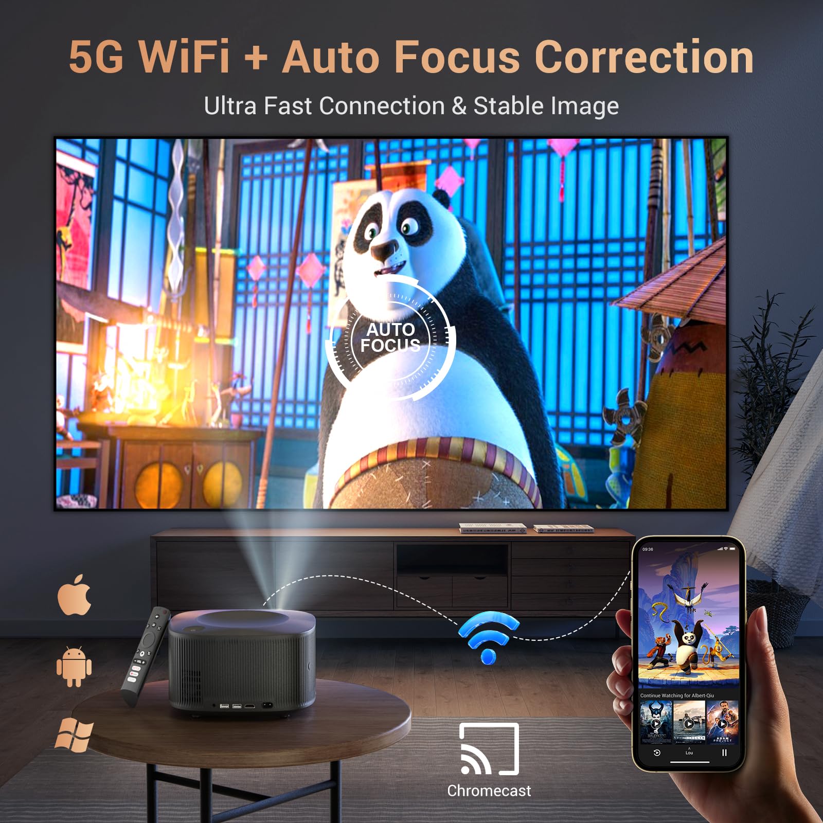 HAPPRUN 4K Projector, [Auto Focus/Keystone] Android TV Projector with WiFi and Bluetooth, Netflix/YouTube/Prime Video Officially-Licensed, Native 1080P 800ANSI Movie Projector Dolby Audio Home Theater