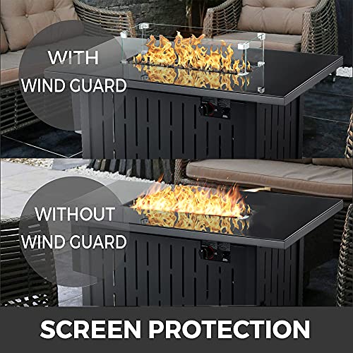 CUREALLSO Propane Fire Pit, 43 Inch 50,000BTU Auto-Ignition Gas Fire Pit Table with Lava Stone, Glass Wind Guard, CSA Approved for Outdoor Garden Patio Backyard