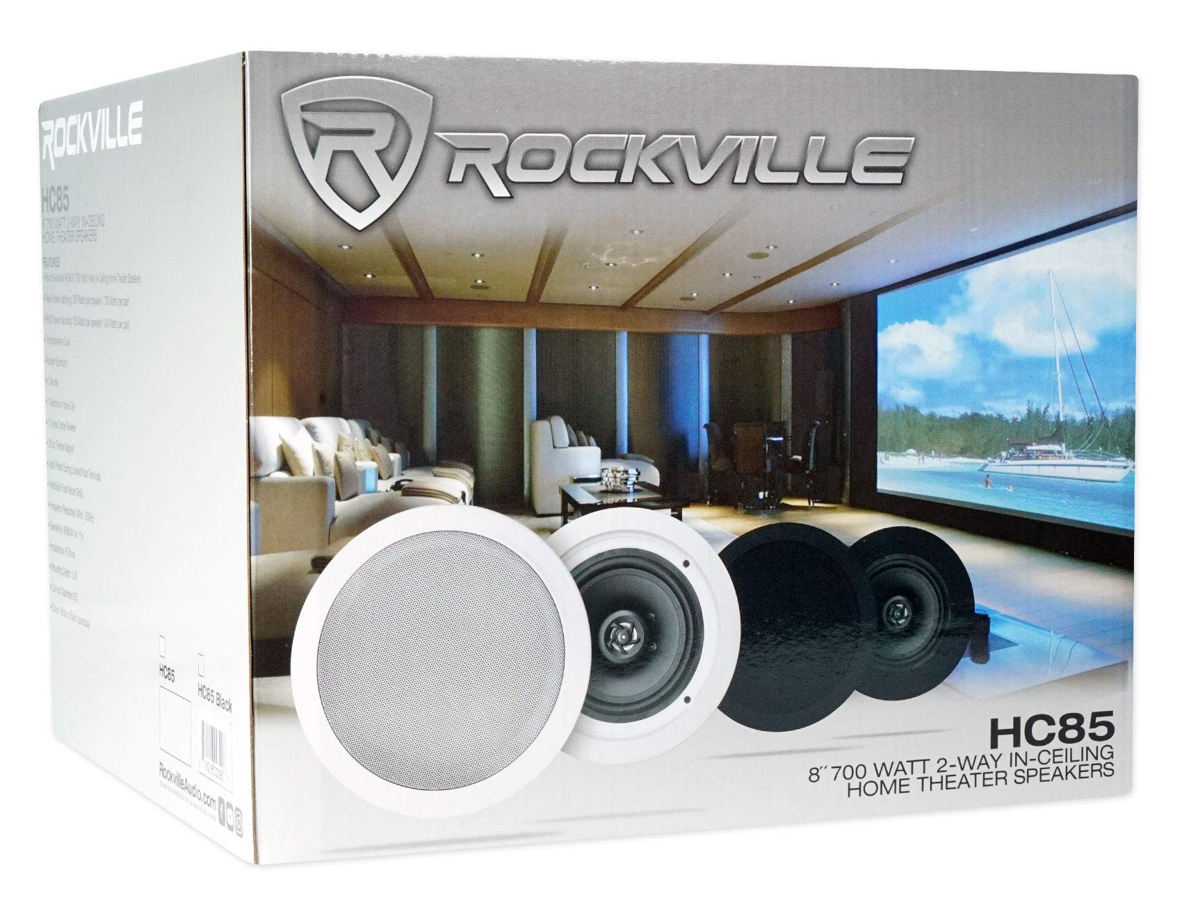 Rockville (8) HC85 Black 8" 700 Watt in-Ceiling Home Theater Speakers 8-Ohm
