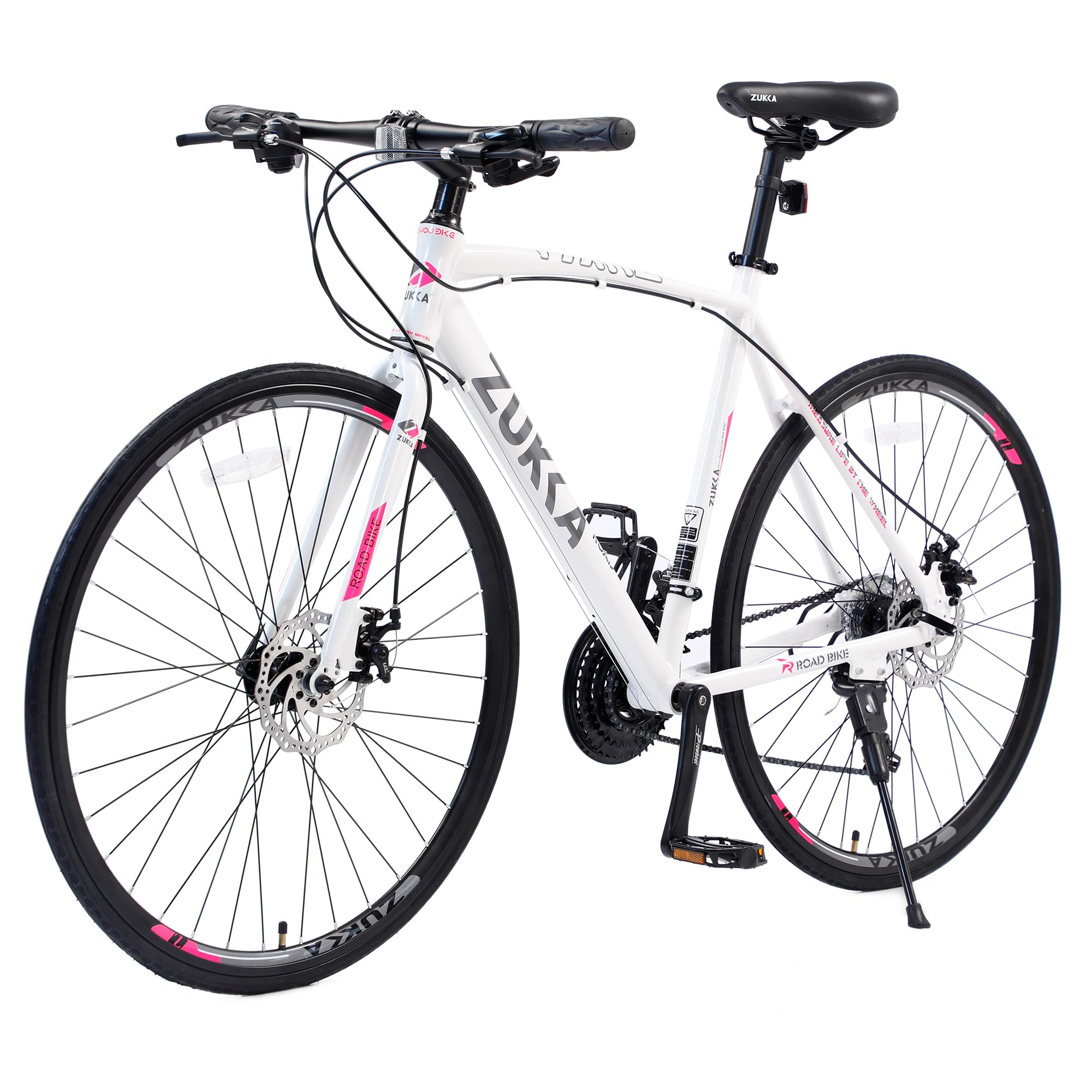24 Speed Hybrid Bike Disc Brake 700C Road Bike for Men Women's City Bicycle (White)