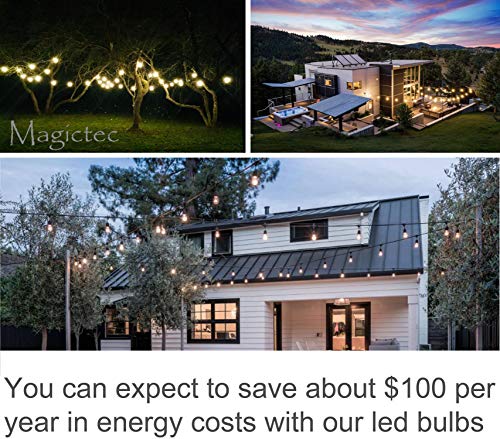 Magictec LED Shatterproof String Lights Commercial Grade with 15 Hanging Sockets 48 Ft Black Outdoor Weatherproof Cord Strand for Patio Garden Porch Backyard Bistro Gazebo Party Deck Yard, 2 Pack