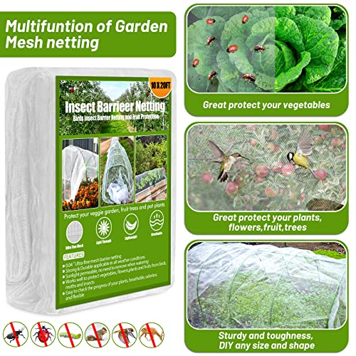 Cludoo 67pcs Garden Mesh Netting Kit,6 Sets Wide Garden Hoops with 10x20 ft Garden Covers Bird Netting& 12 Clips, Garden Protection for Raised Beds Greenhouse Vegetable Plants Flowers Animals